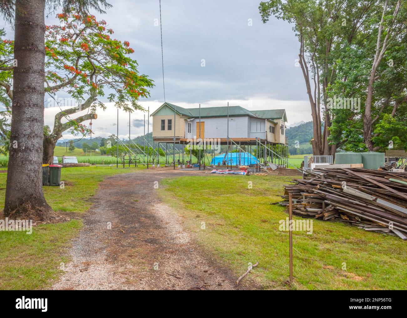 Flood effected house being raised on stilts near murwillumbah, new ...