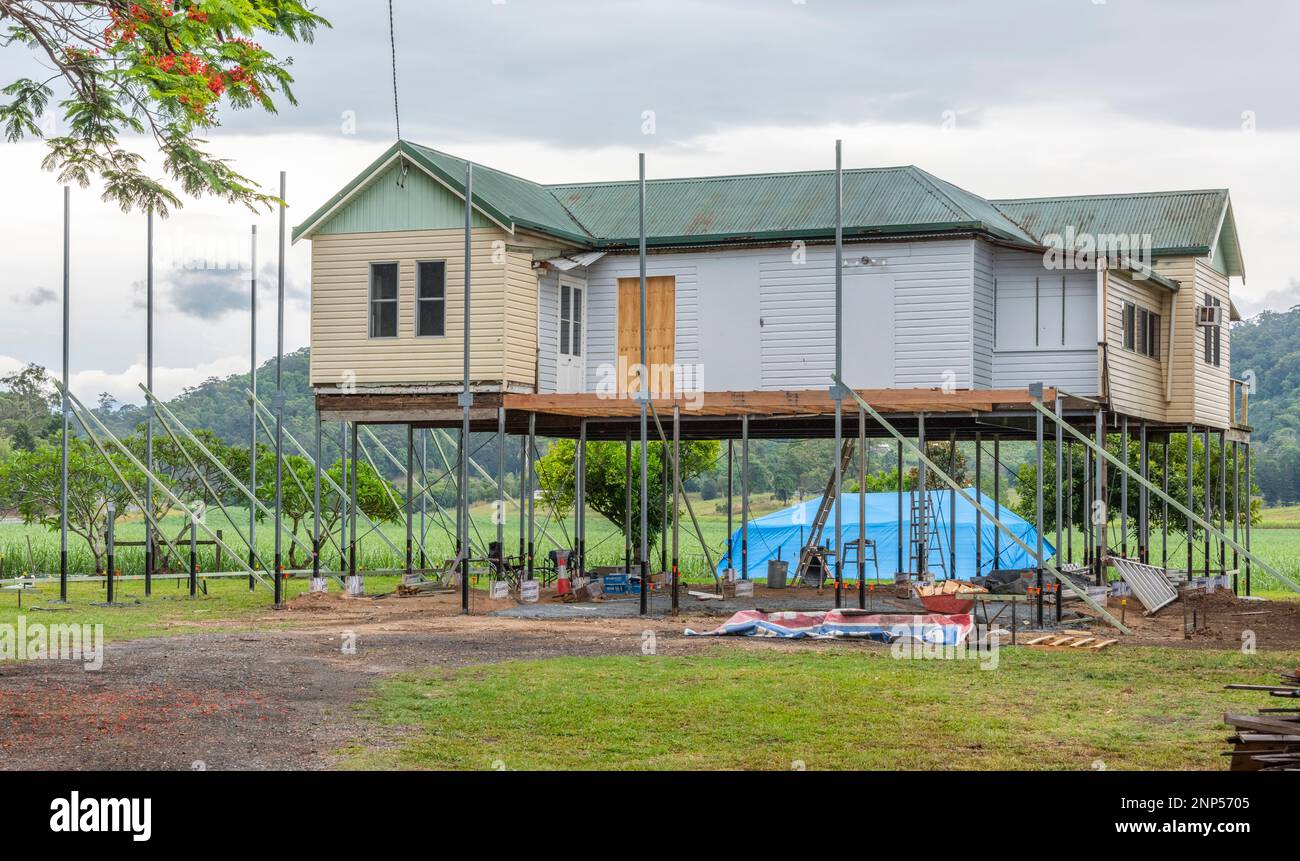 Flood effected house being raised on stilts near murwillumbah, new ...