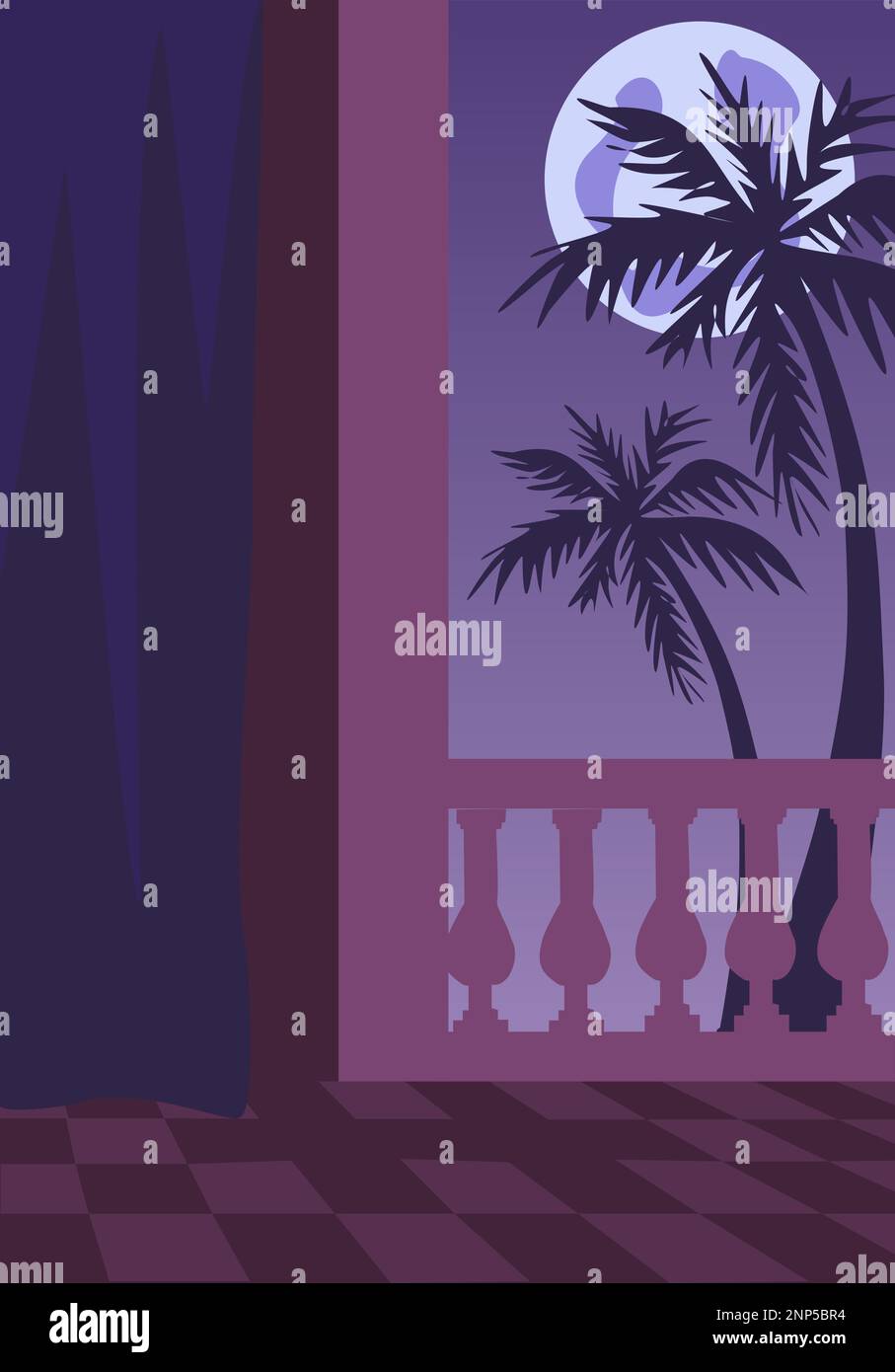 Tropical night on the terrace vector background Stock Vector Image ...