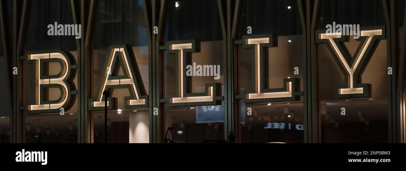 The logo of Bally is seen at Ginza district in Chuo Ward, Tokyo on ...