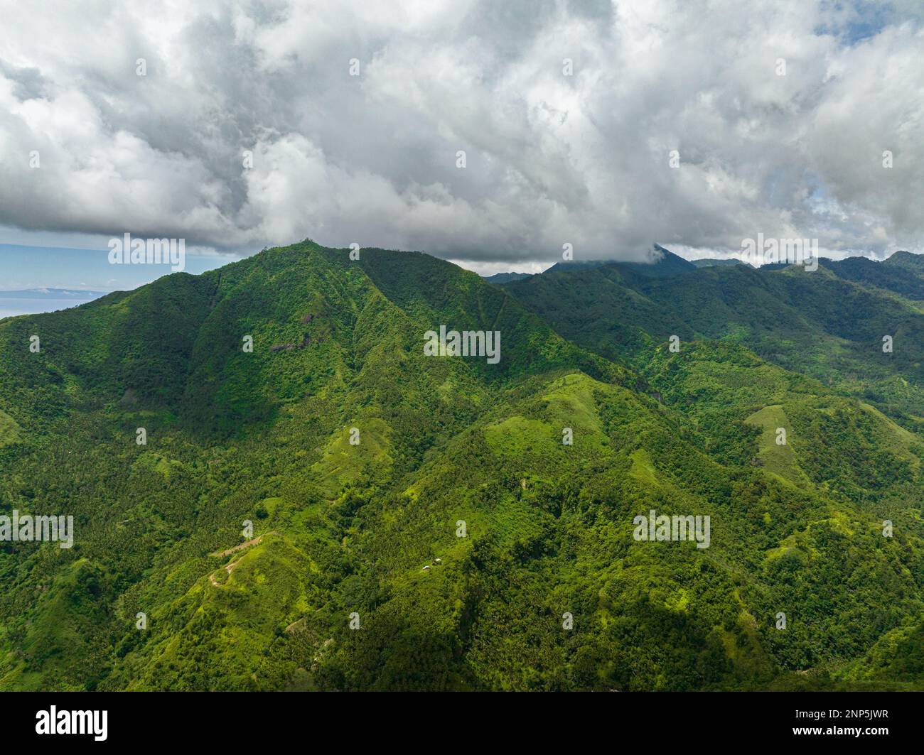 Aerial view of tropical landscape with mountains and jungle in ...