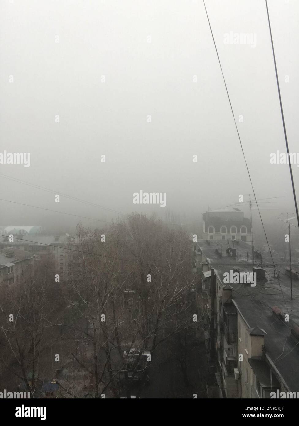 fog on the street view from the window of a multi-storey building Stock ...