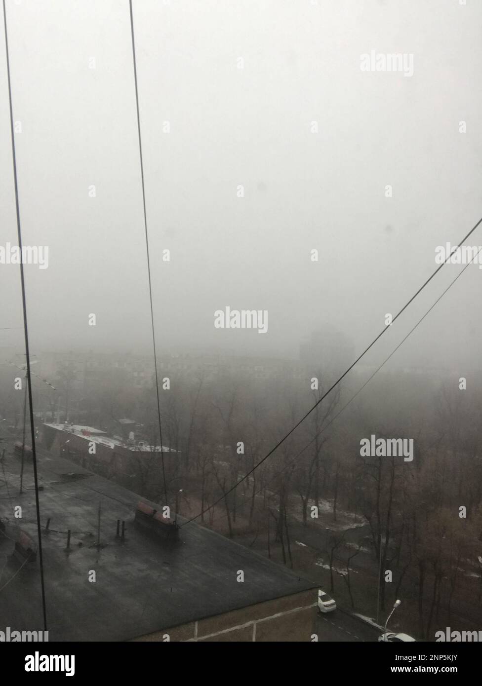 fog on the street view from the window of a multi-storey building Stock ...