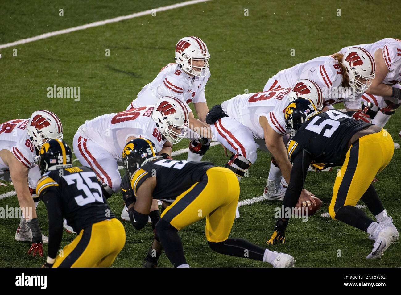 Wisconsin Badgers offense lines up during an NCAA Big Ten Conference ...