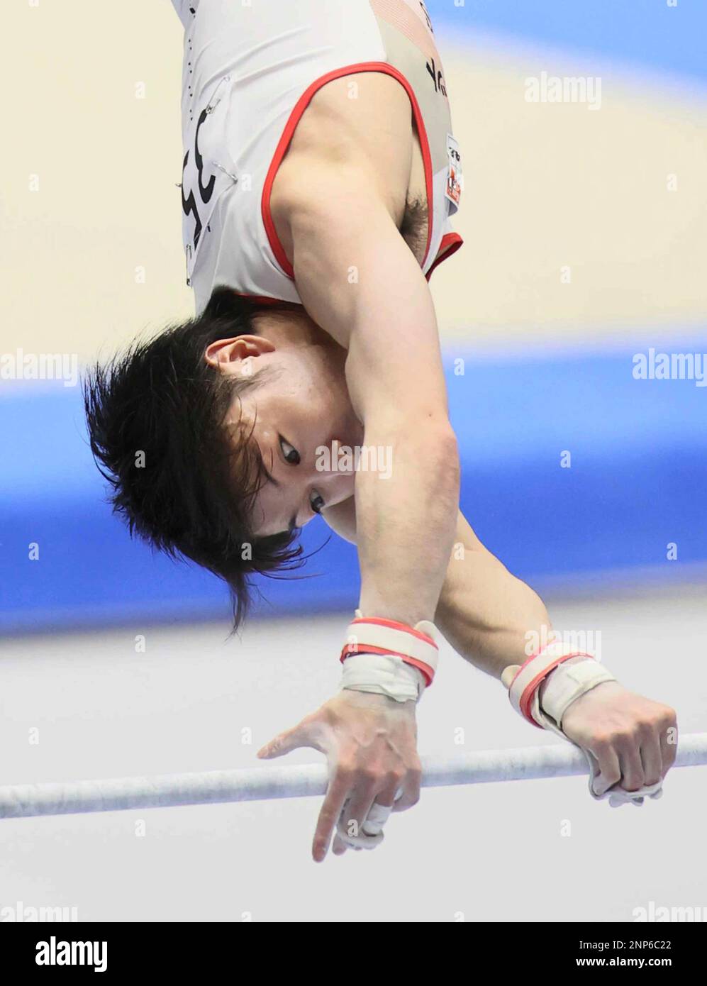 Kohei Uchimura, a Japanese gymnast who won seven-time Olympic medalist, performs during the men ...