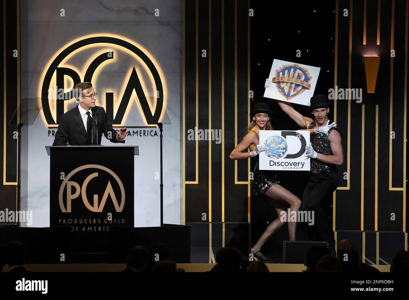 Matt Oberg, left, on stage at the 34th Annual Producers Guild Awards at ...