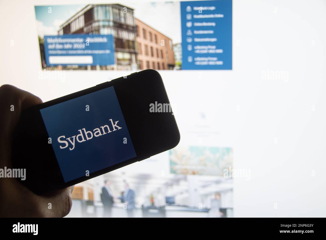 Rheinbach, Germany 26 February 2023, The brand logo of the Danish bank ...