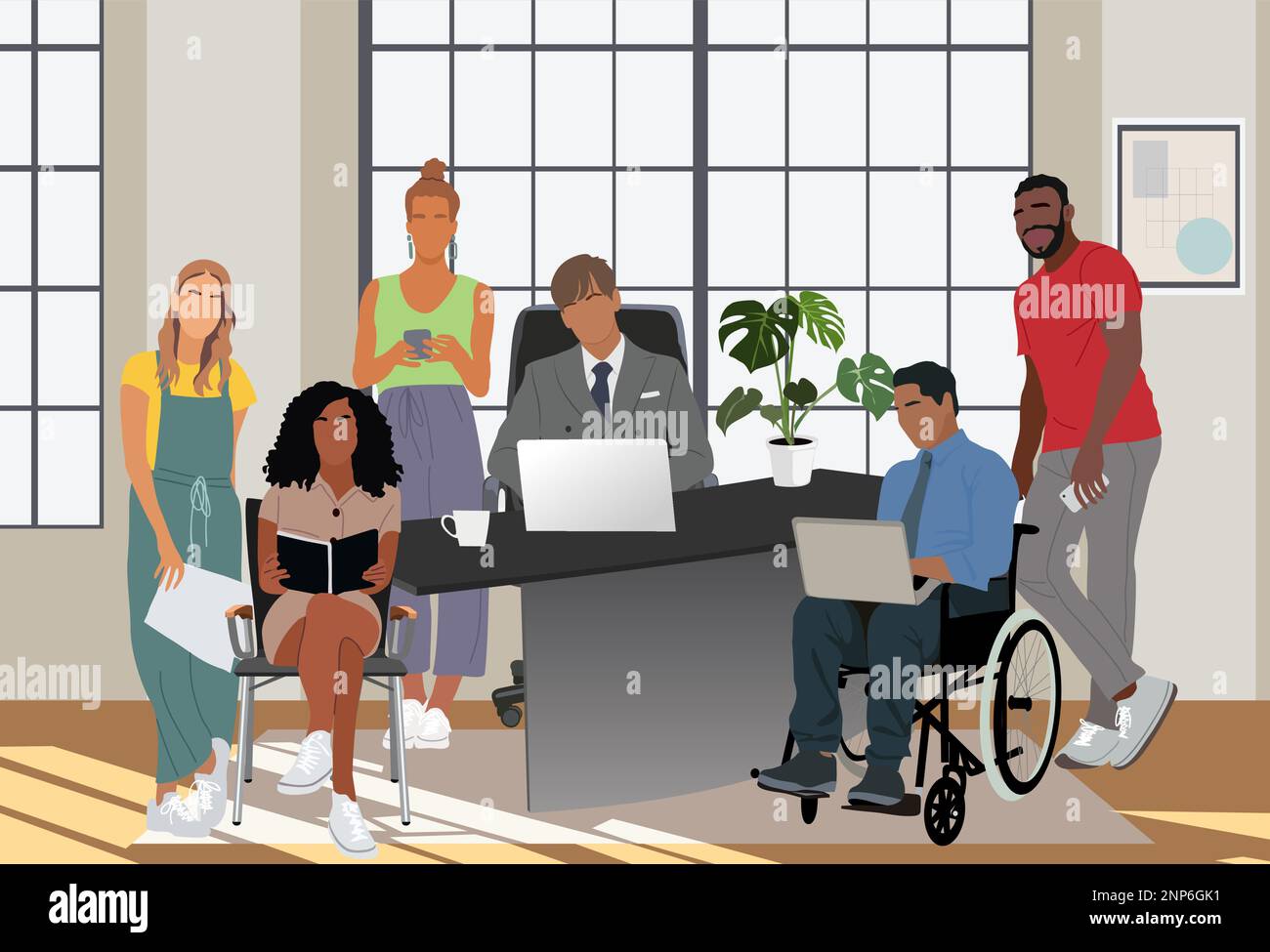 Multiracial business team in modern office vector Stock Vector Image ...