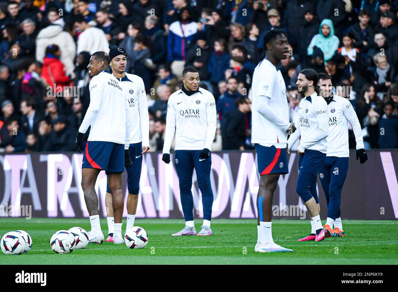 Kylian Mbappe and players (group) during the public training of the ...