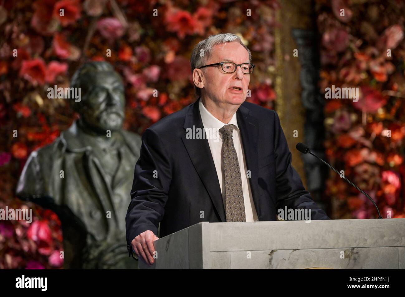 Professor Anders Olsson of the Swedish Academy gives a speech presenting the winner of this ...