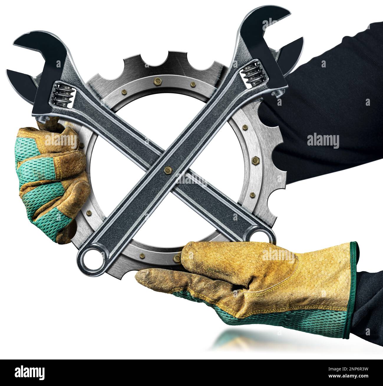 Hand holding gear wheel Cut Out Stock Images & Pictures - Alamy