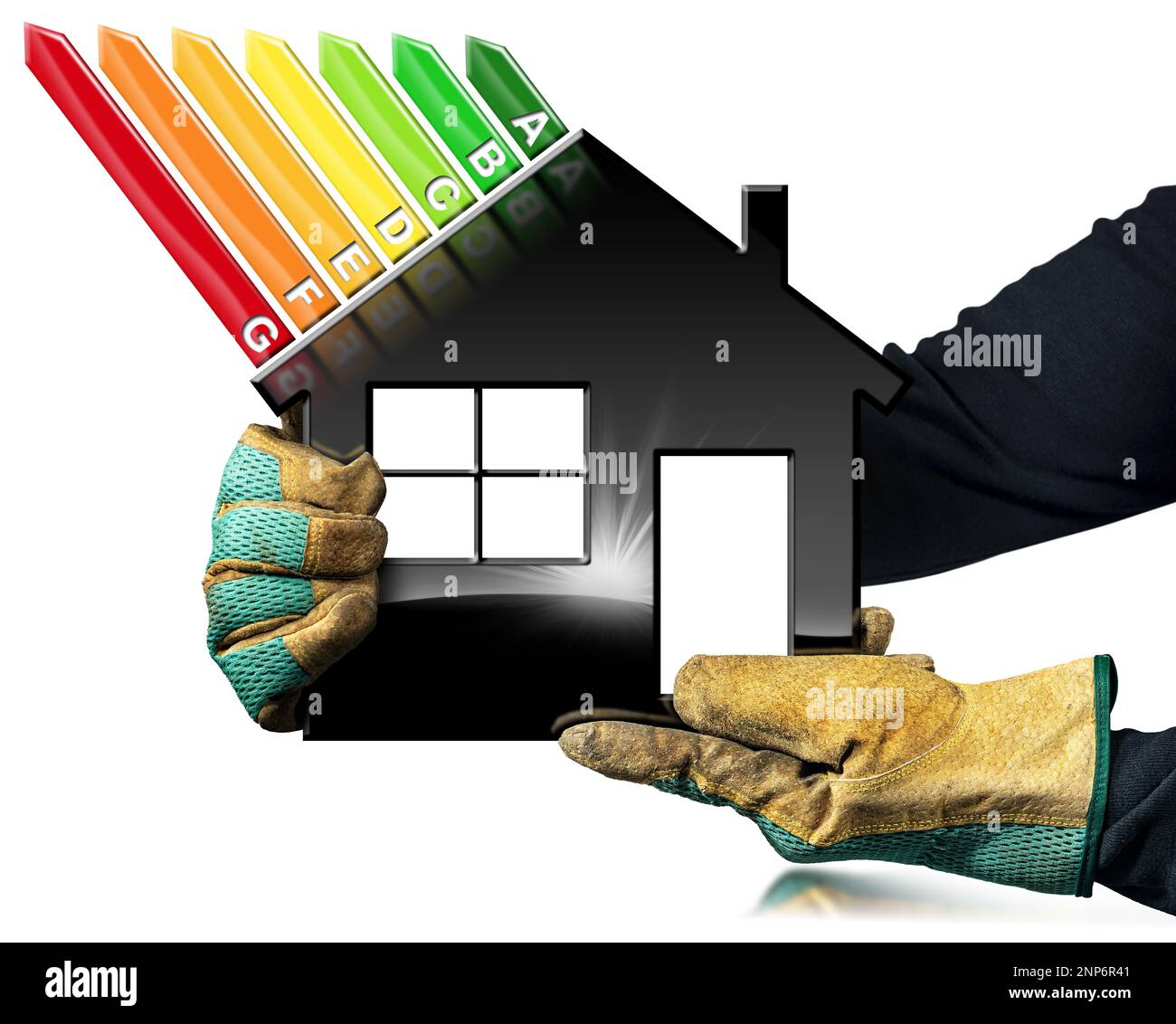 House energy efficiency rating. Manual worker wit protective work ...