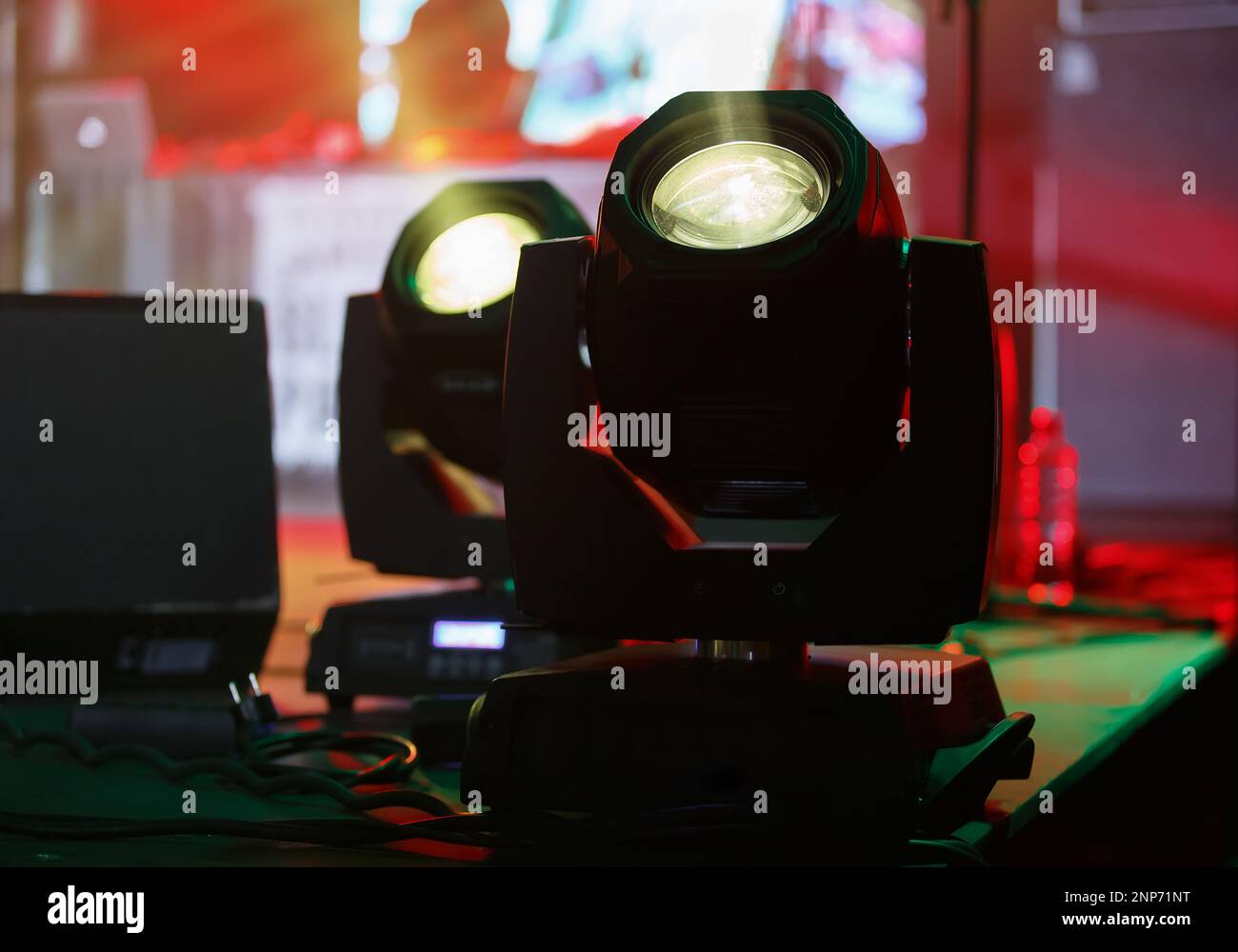 Stage LED lighting in close up. Professional dynamic moving heads on ...