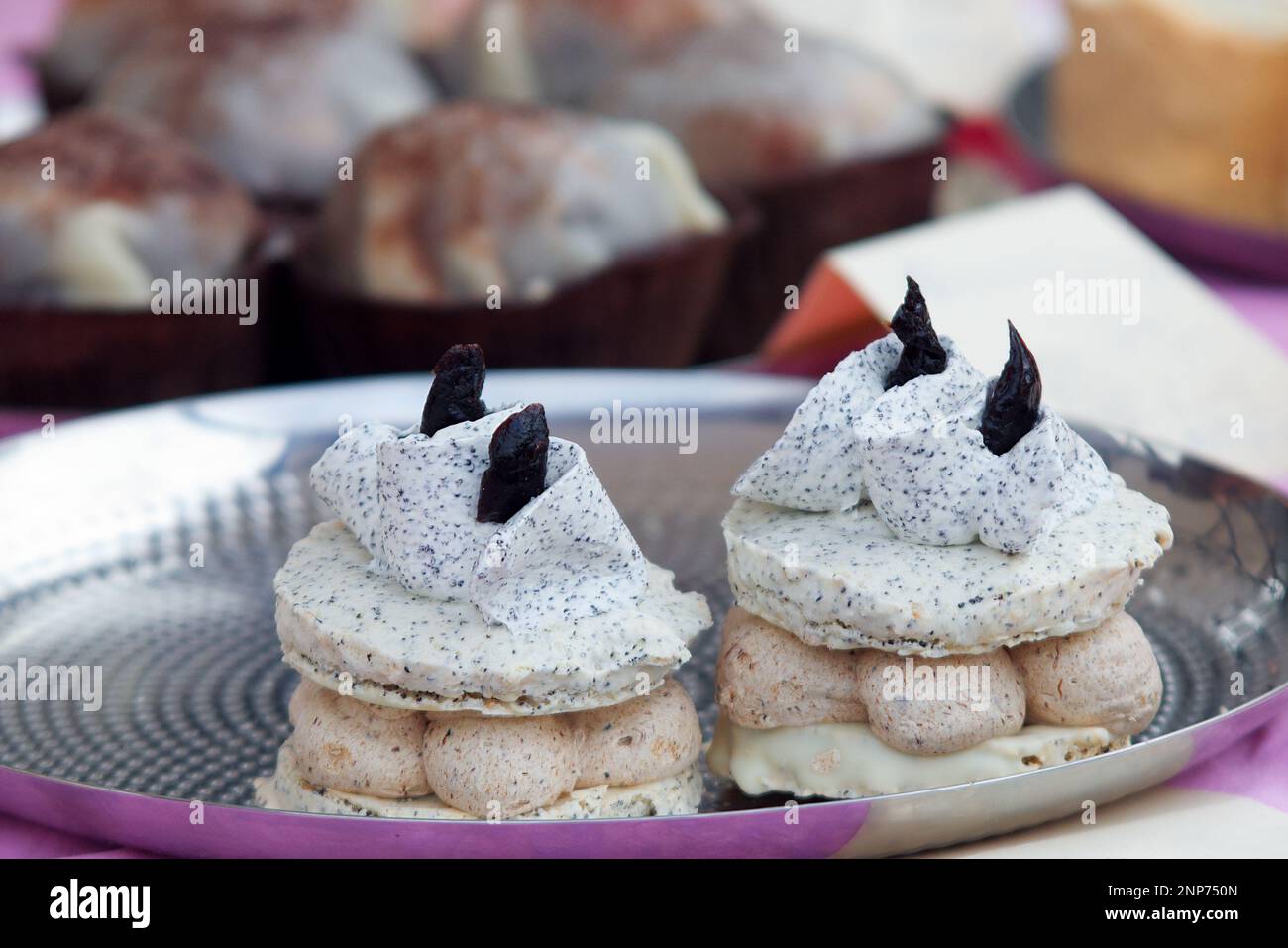 Sale of desserts and other goodies at the farmers street food market in ...