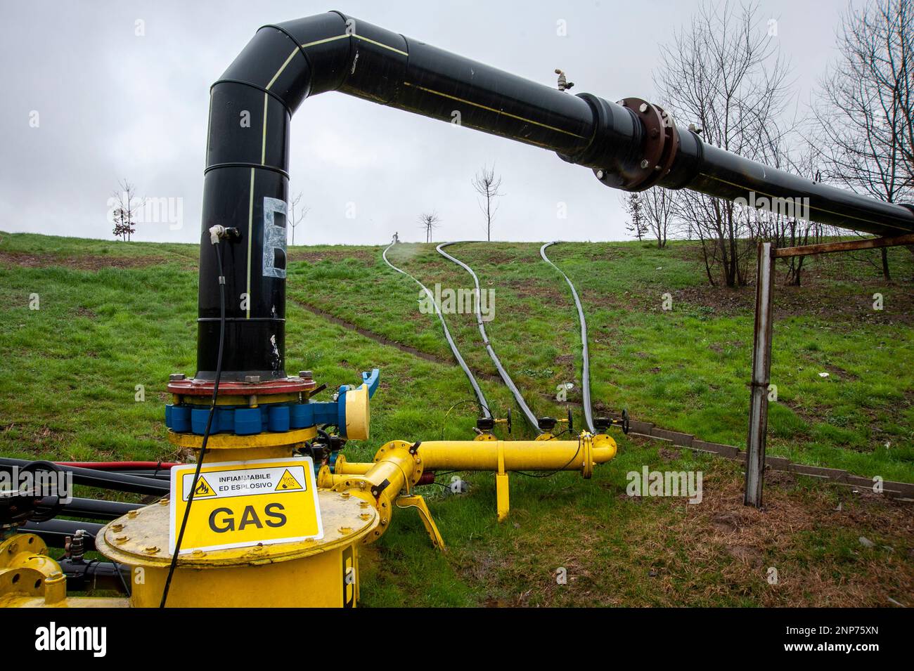 Gas production and distribution pipes. Gas pipeline and methane ...