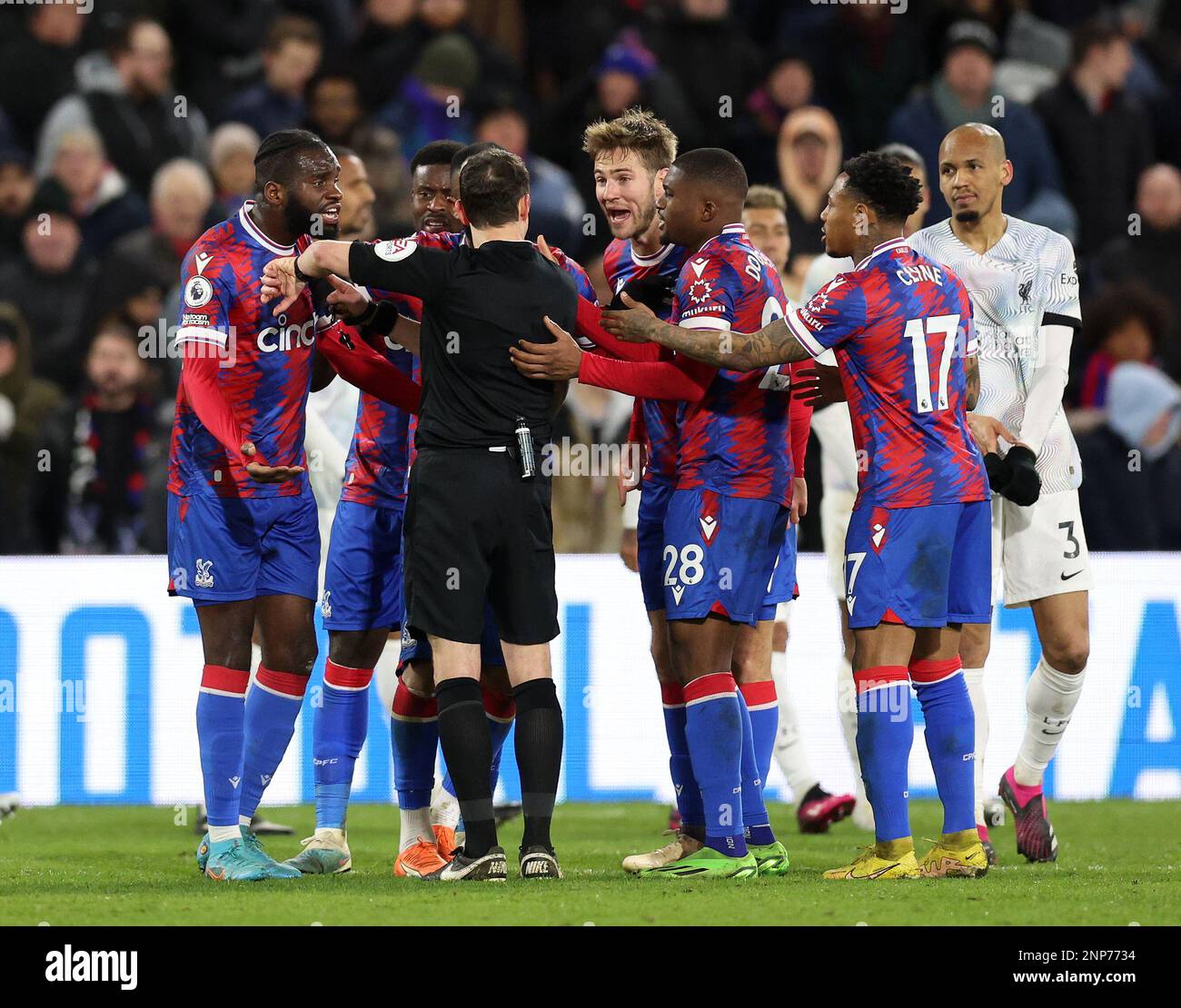 London, England, 25th February 2023. Crystal Palace players argue with ...