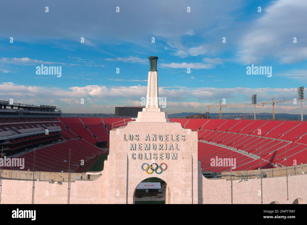 A general view of the Los Angeles Memorial Coliseum peristyle and ...