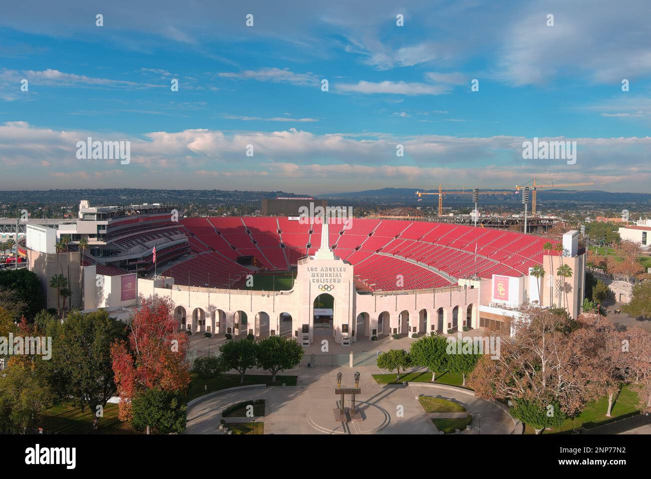 A general view of the Los Angeles Memorial Coliseum peristyle and ...