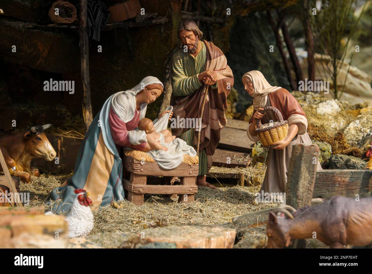 Figures from the open-air nativity scene in the Plaza de la Villa, in ...