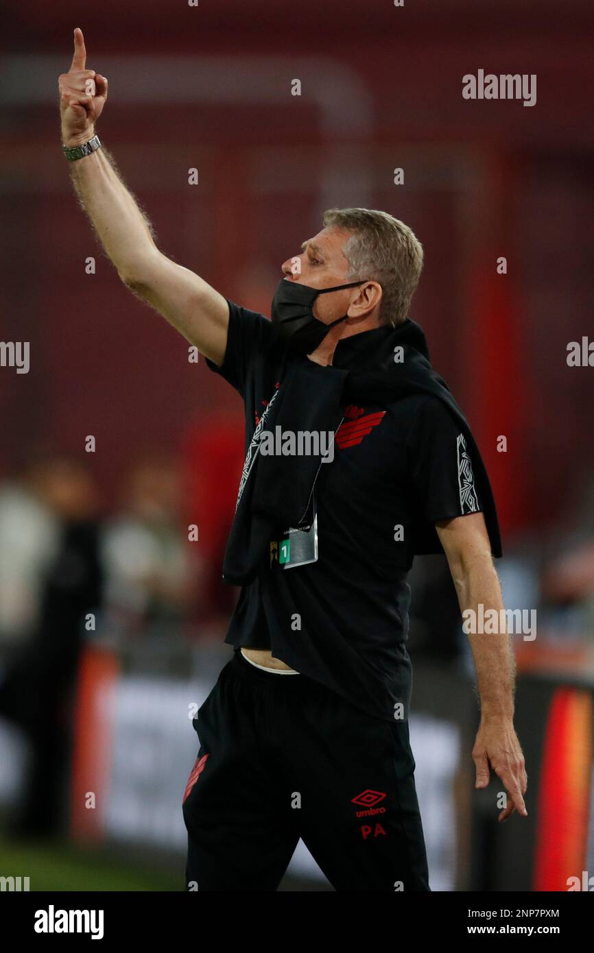 Coach Paulo Autuori of Brazil's Athletico Paranaense instructs players ...