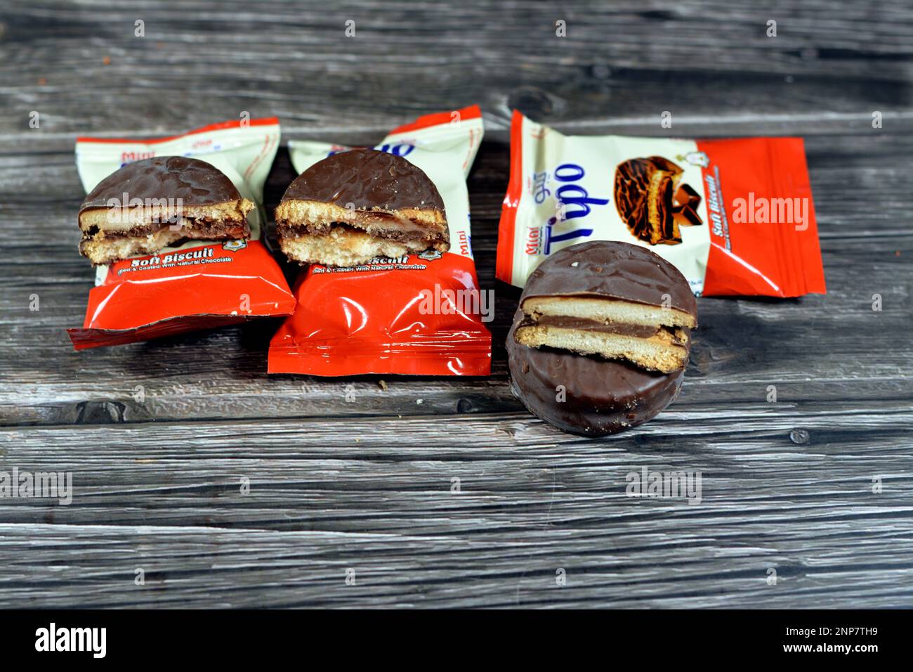 Cairo, Egypt, February 10 2023: El Shamadan Tipo Biscuits filled and ...