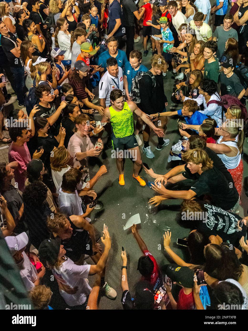 Rohan Browning (AUS) surrounded by fans at the Maurie Plant Meet held ...