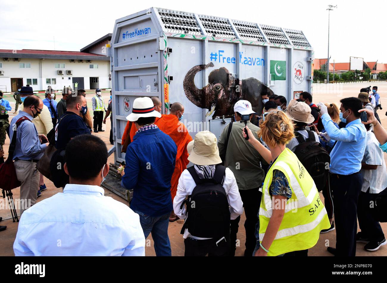 A shipping container holding Kaavan the elephant arrivals from Pakistan ...