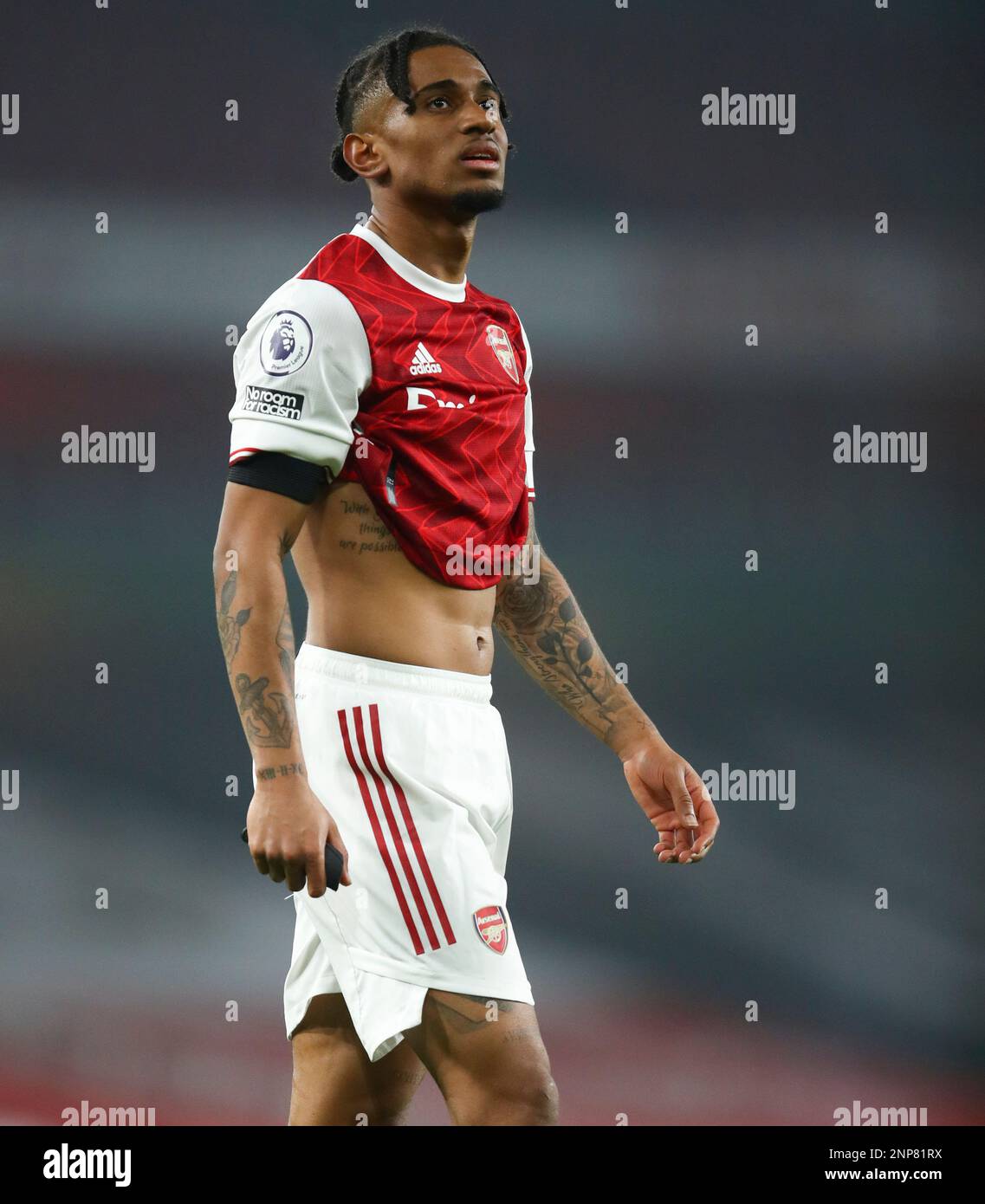 Arsenal's Reiss Nelson reacts following the English Premier League ...