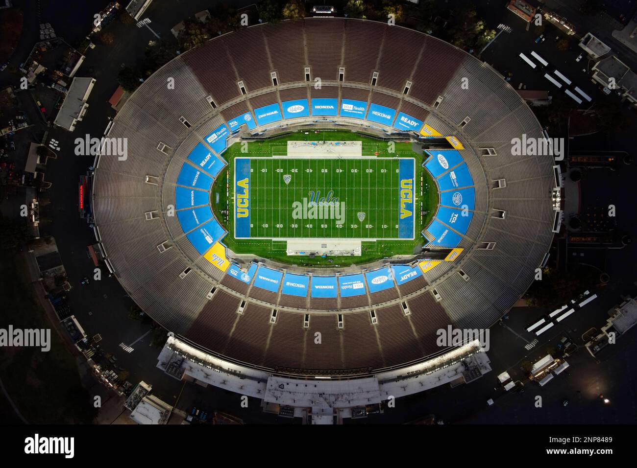 A general view of the football field with UCLA Bruins logo at midfield ...