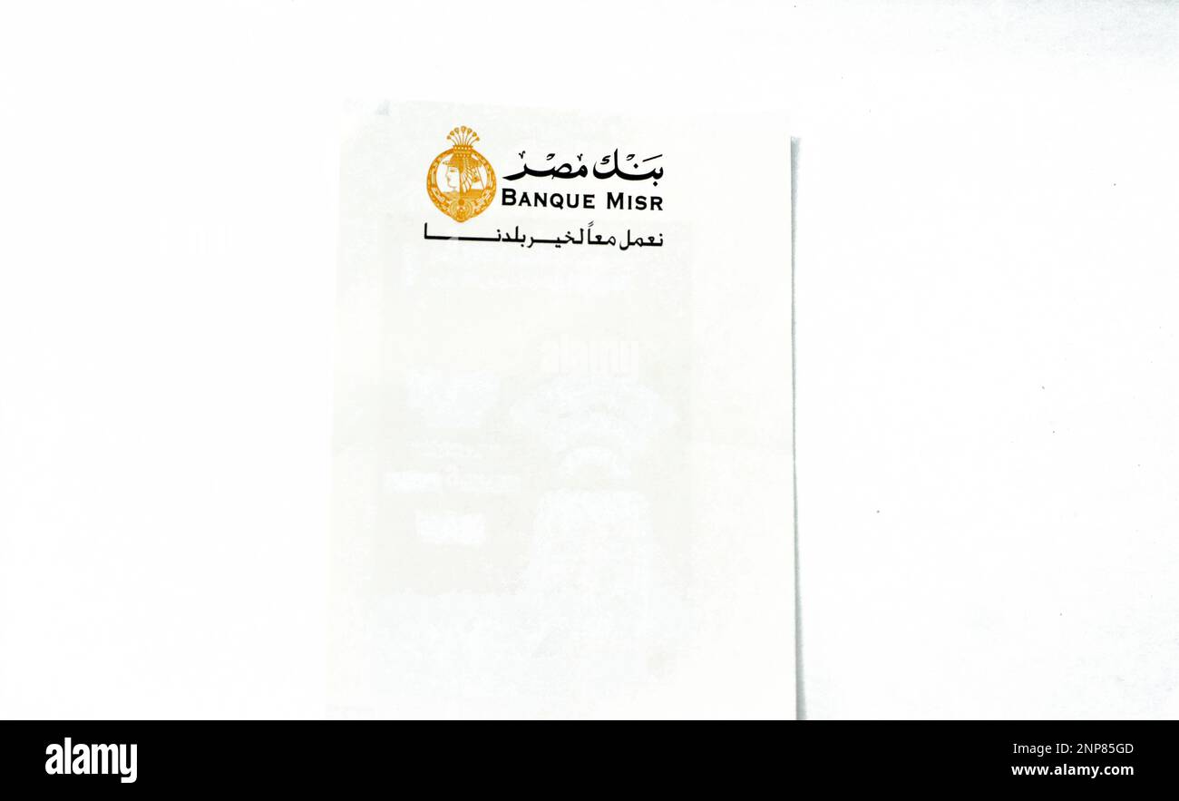 Cairo, Egypt, February 11 2023: A blank ATM receipt of Banque Misr or ...