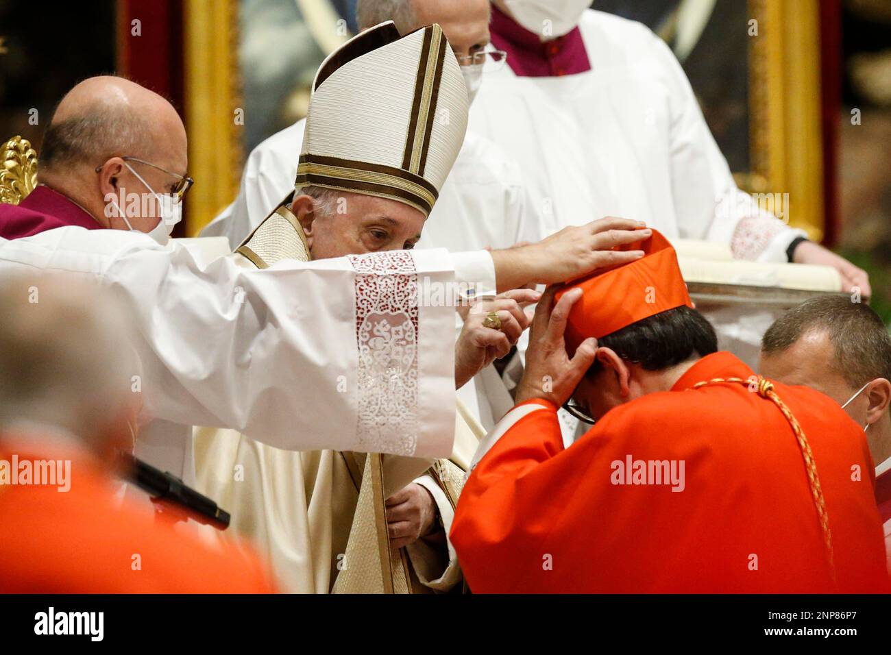 Italian newly Cardinal Augusto Paolo Lojudice receives his biretta as ...