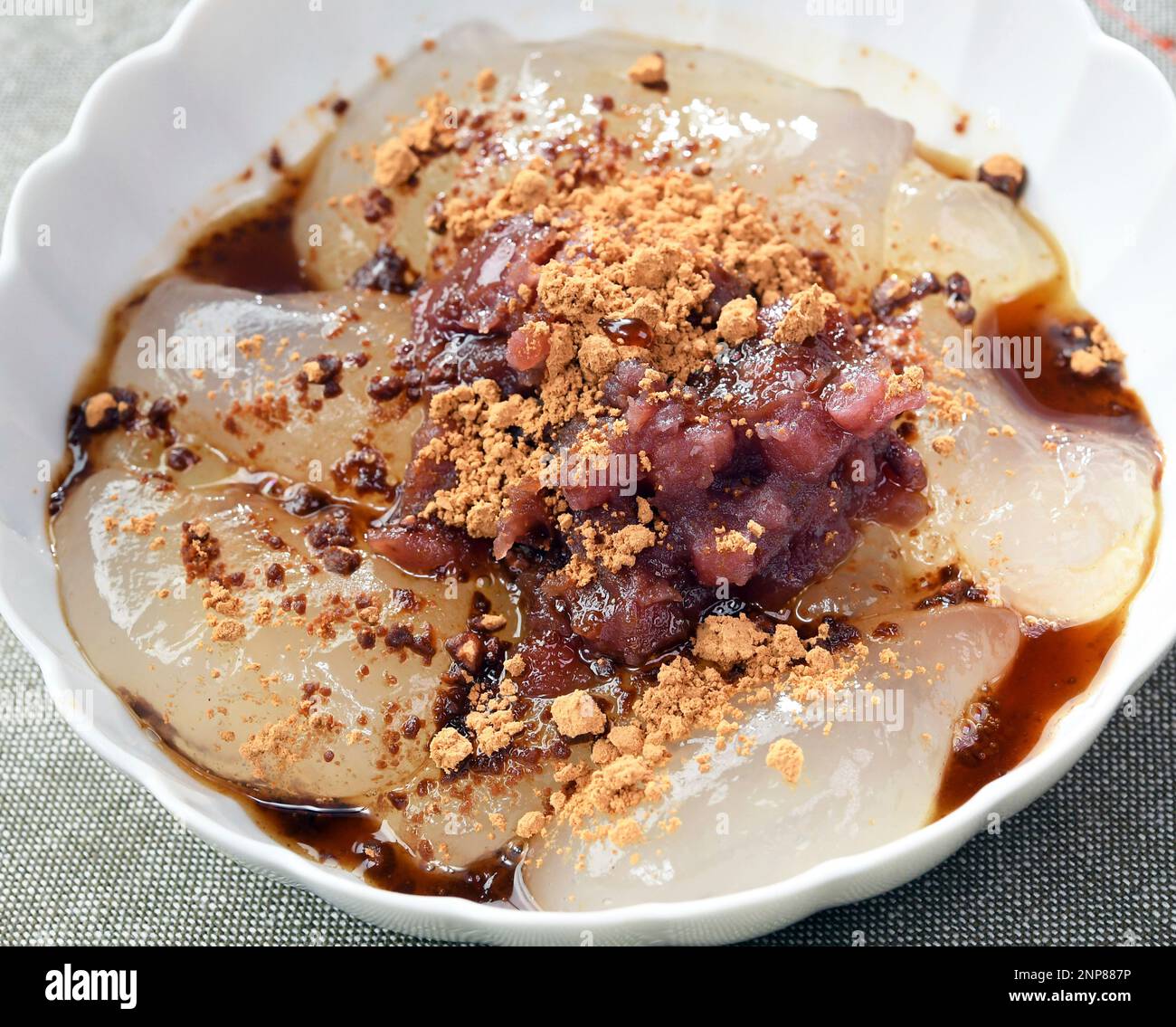 A picture taken on July 7, 2020 shows Kuzu-mochi in Tokyo. Kuzumochi is a Japanese traditional ...