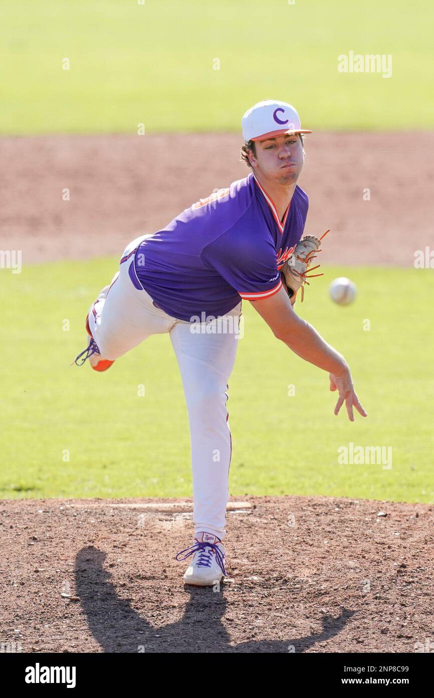 Brett Percival (40) of the Clemson Tigers delivers a pitch in a fall ...