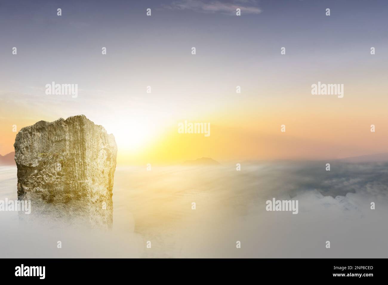 Rock hill with sunset sky background Stock Photo - Alamy