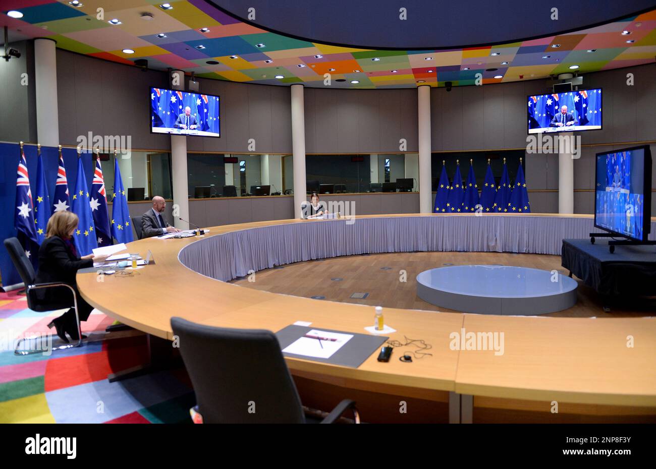 European Council President Charles Michel participates in a ...