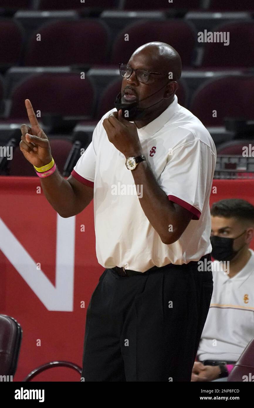 Southern California Trojans assistant coach Eric Mobley reacts during ...