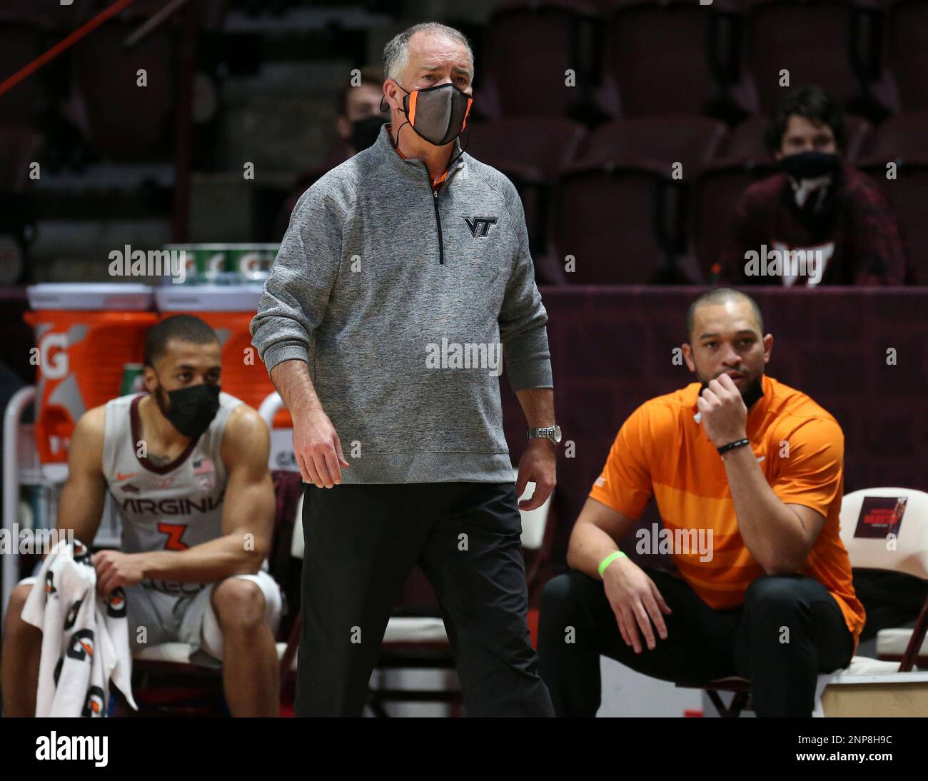 Virginia Tech head coach Mike Young watches during an NCAA college ...