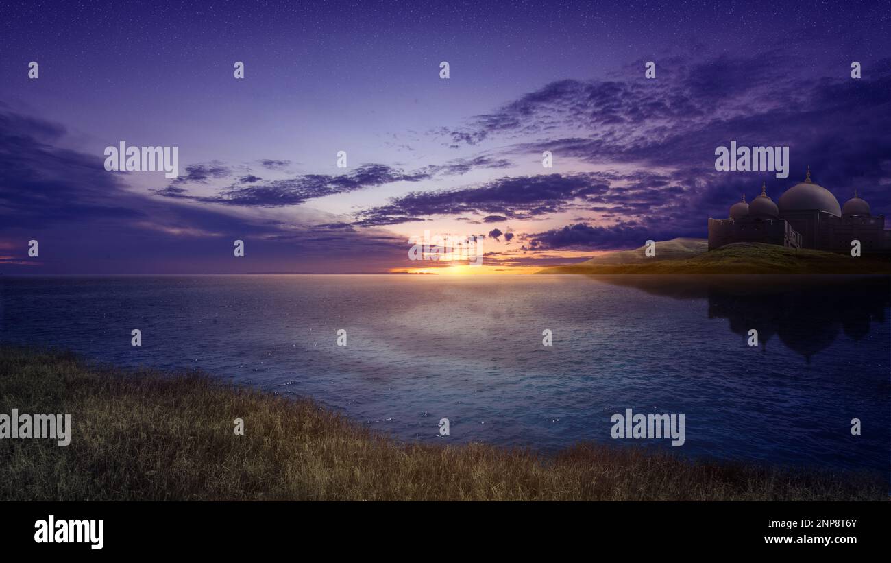 Mosque with the sunset scene background Stock Photo - Alamy
