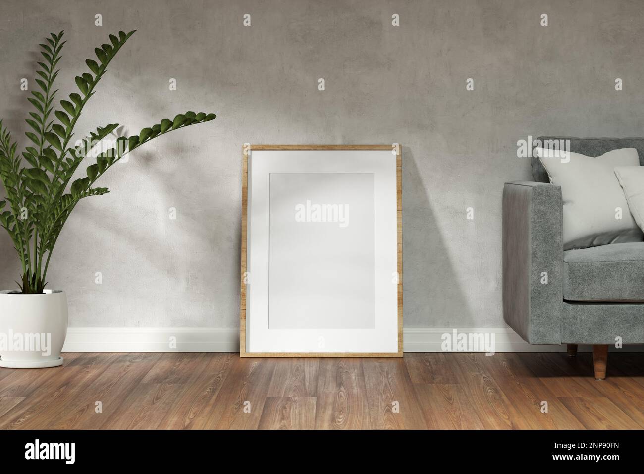 A frame in the middle of a room. Mockup frames on empty white room with ...