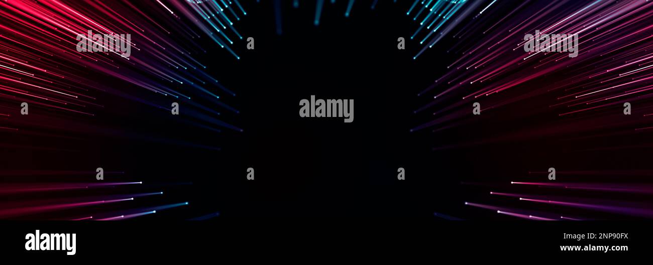 Panoramic technology red and blue background, connected points and led ...