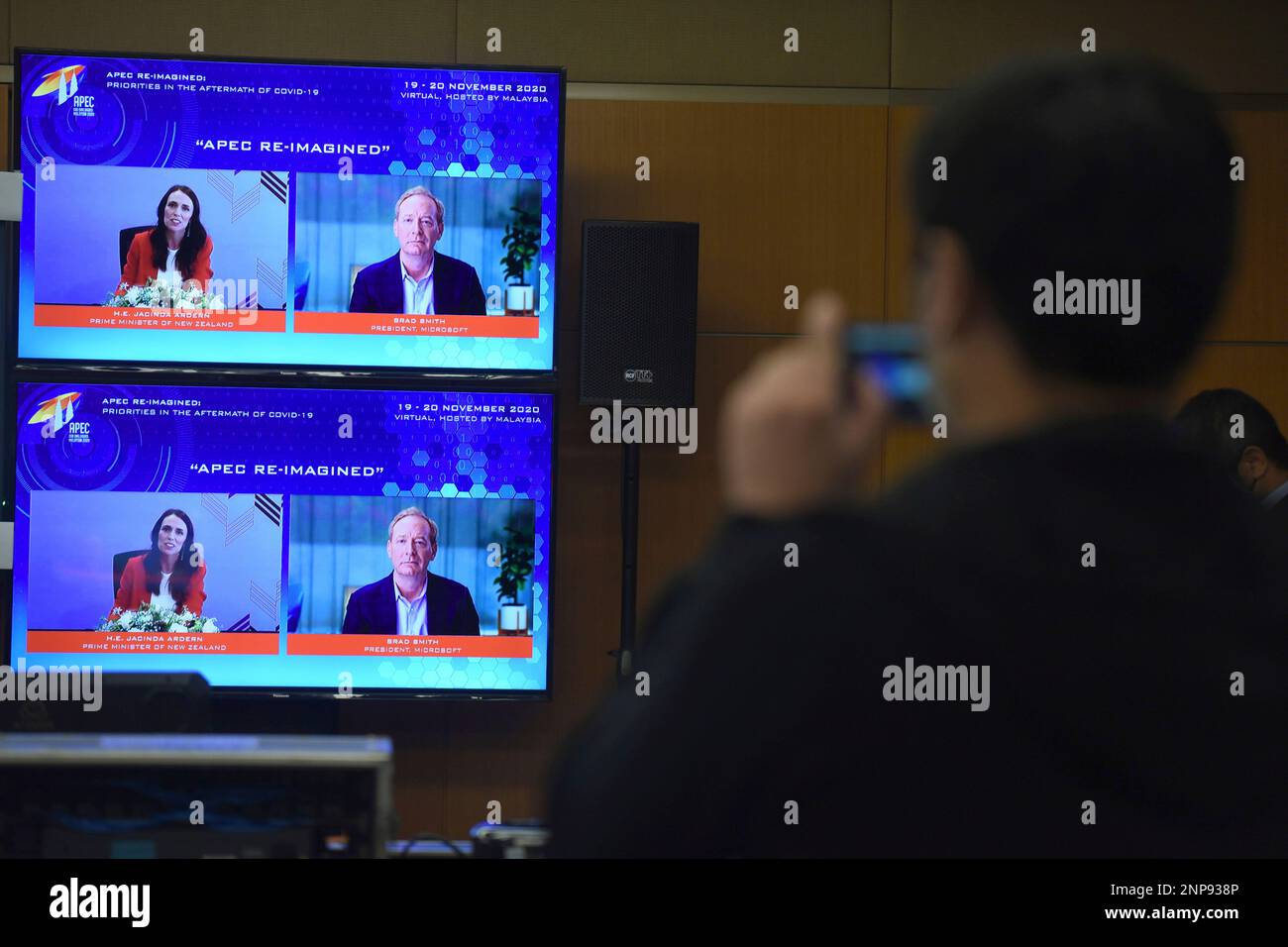 In this photo released by Malaysia Department of Information, screens ...