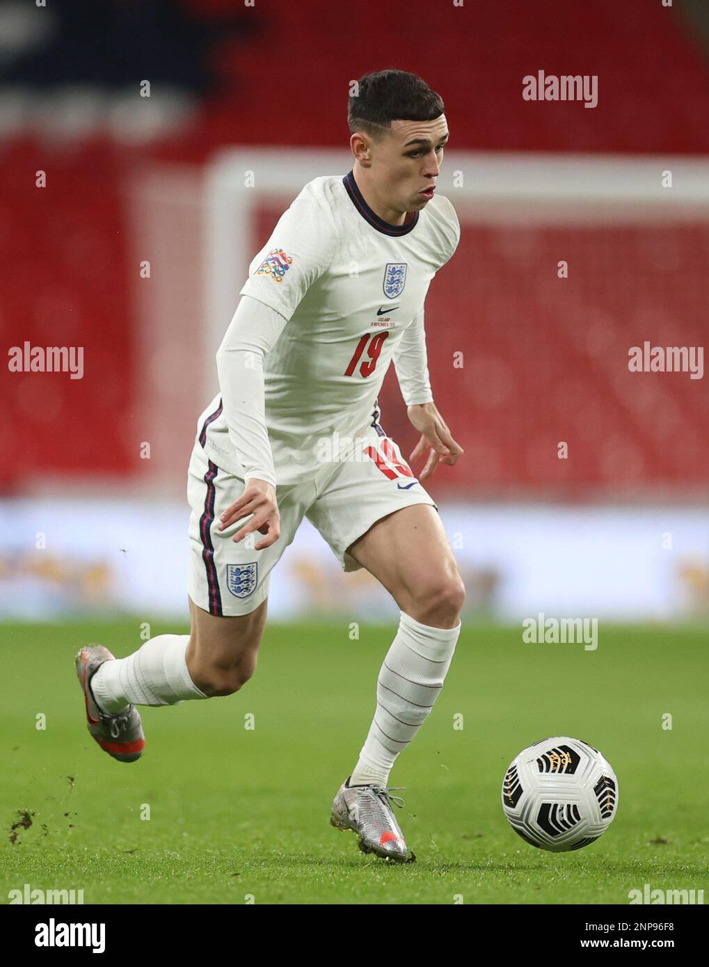 England's Phil Foden controls the ball during the UEFA Nations League ...