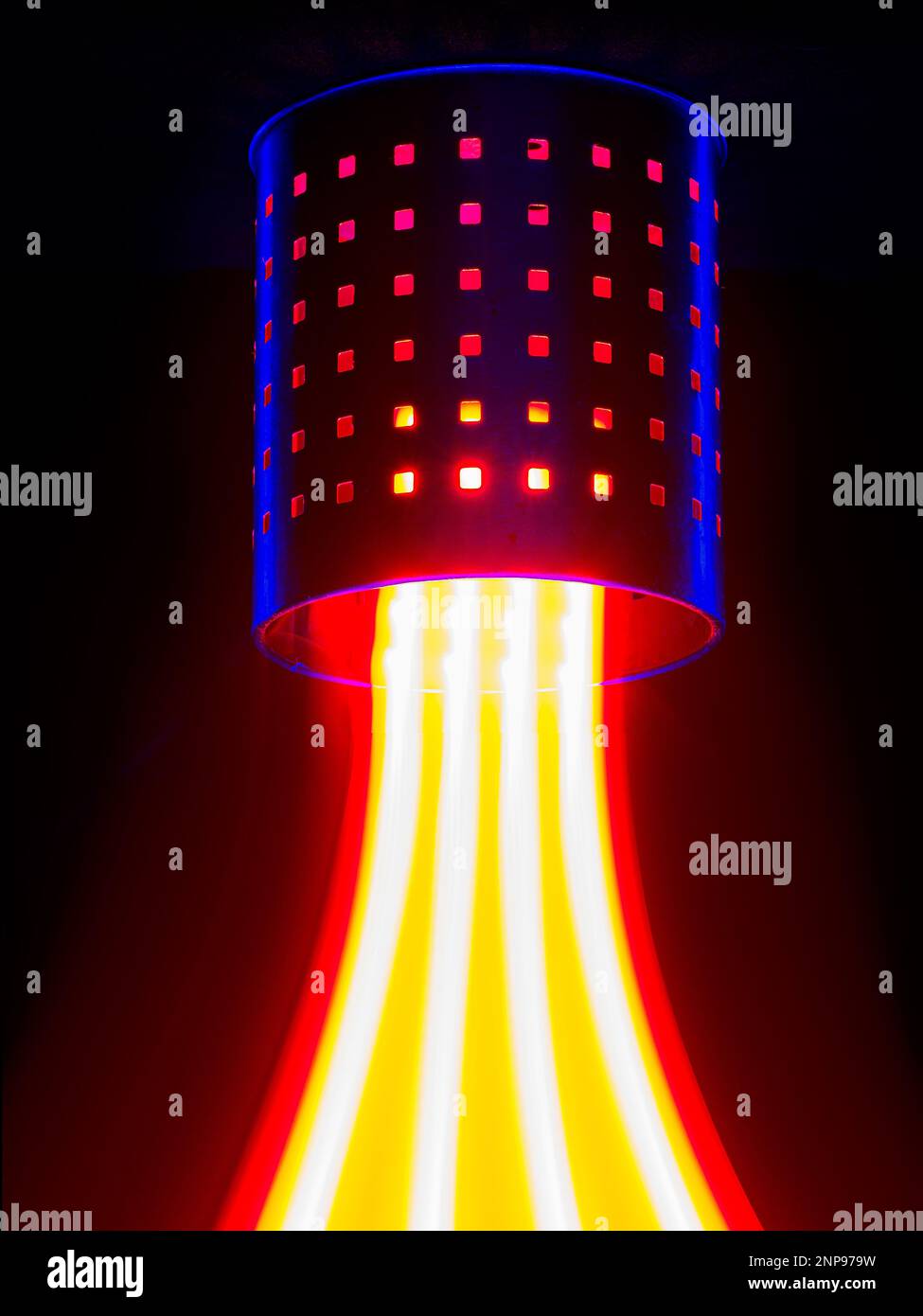 Take-off of unidentified flying object on dark background. Abstract ...