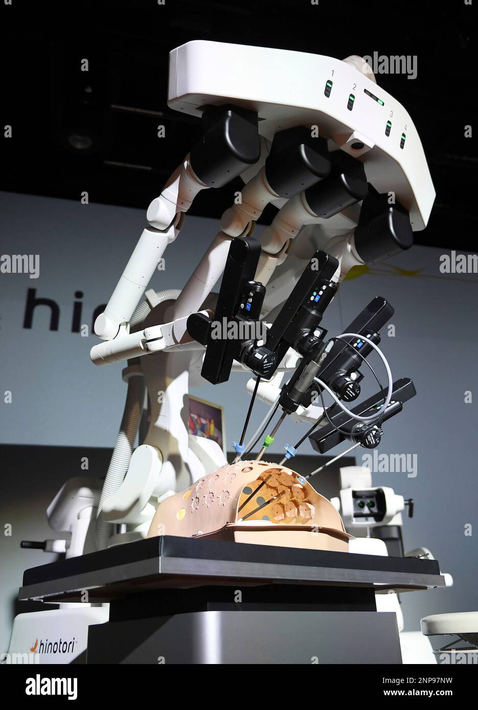 hinotori, the first surgery support robot system, is unveiled in Minato Ward, Tokyo on Nov. 18 ...