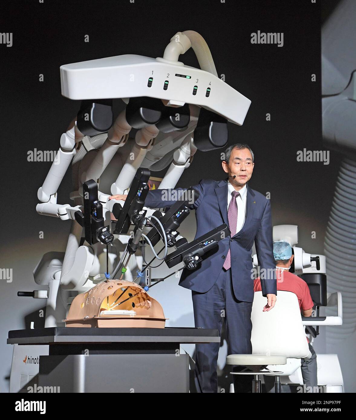 Hirofumi Tanaka, president of Medicaroid, unveils hinotori, the first surgery support robot ...