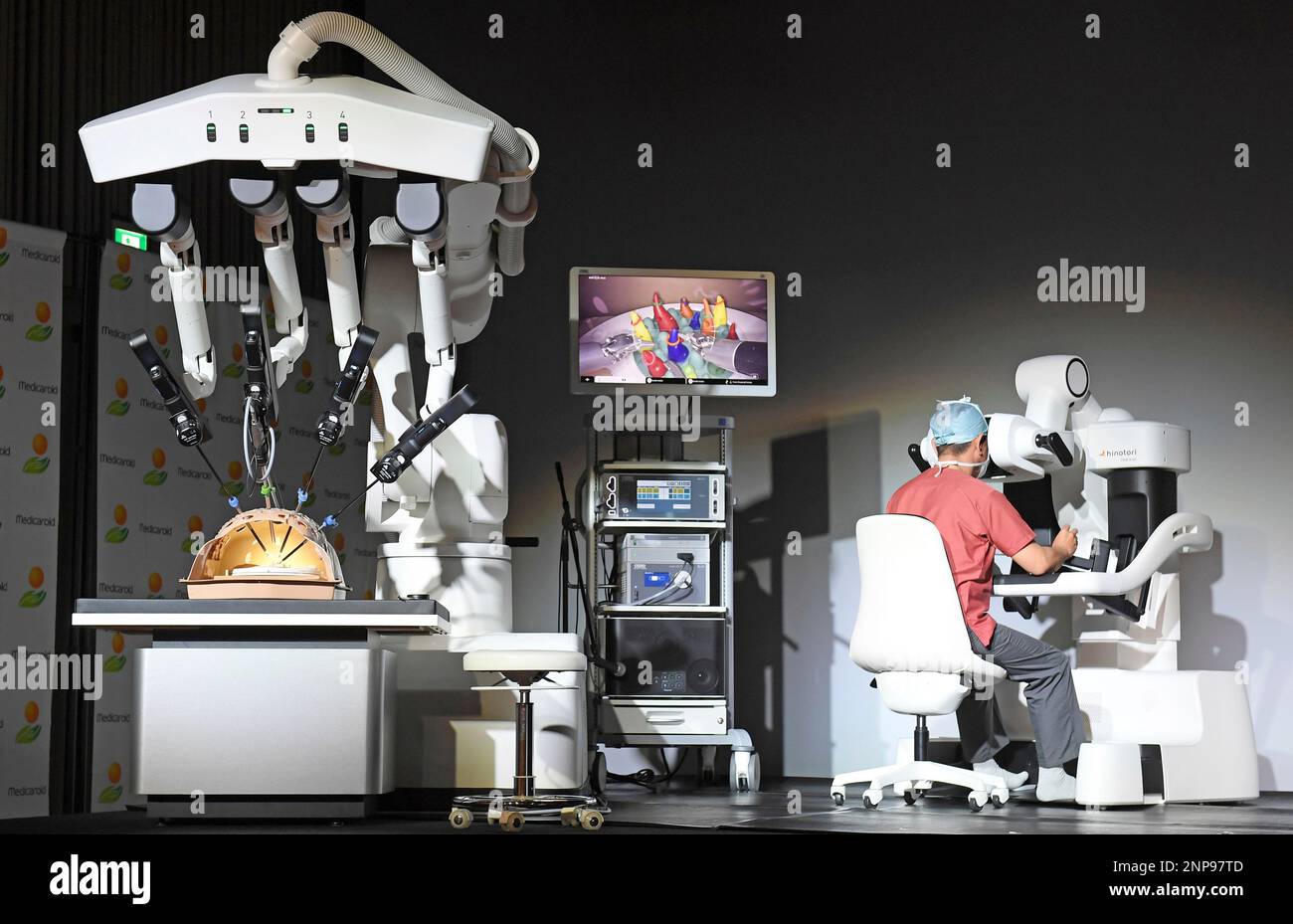hinotori, the first surgery support robot system, is unveiled in Minato Ward, Tokyo on Nov. 18 ...