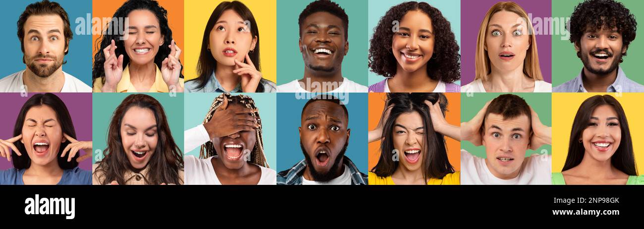 Mosaic Of Diverse Multiethnic People Portraits With Different Face ...