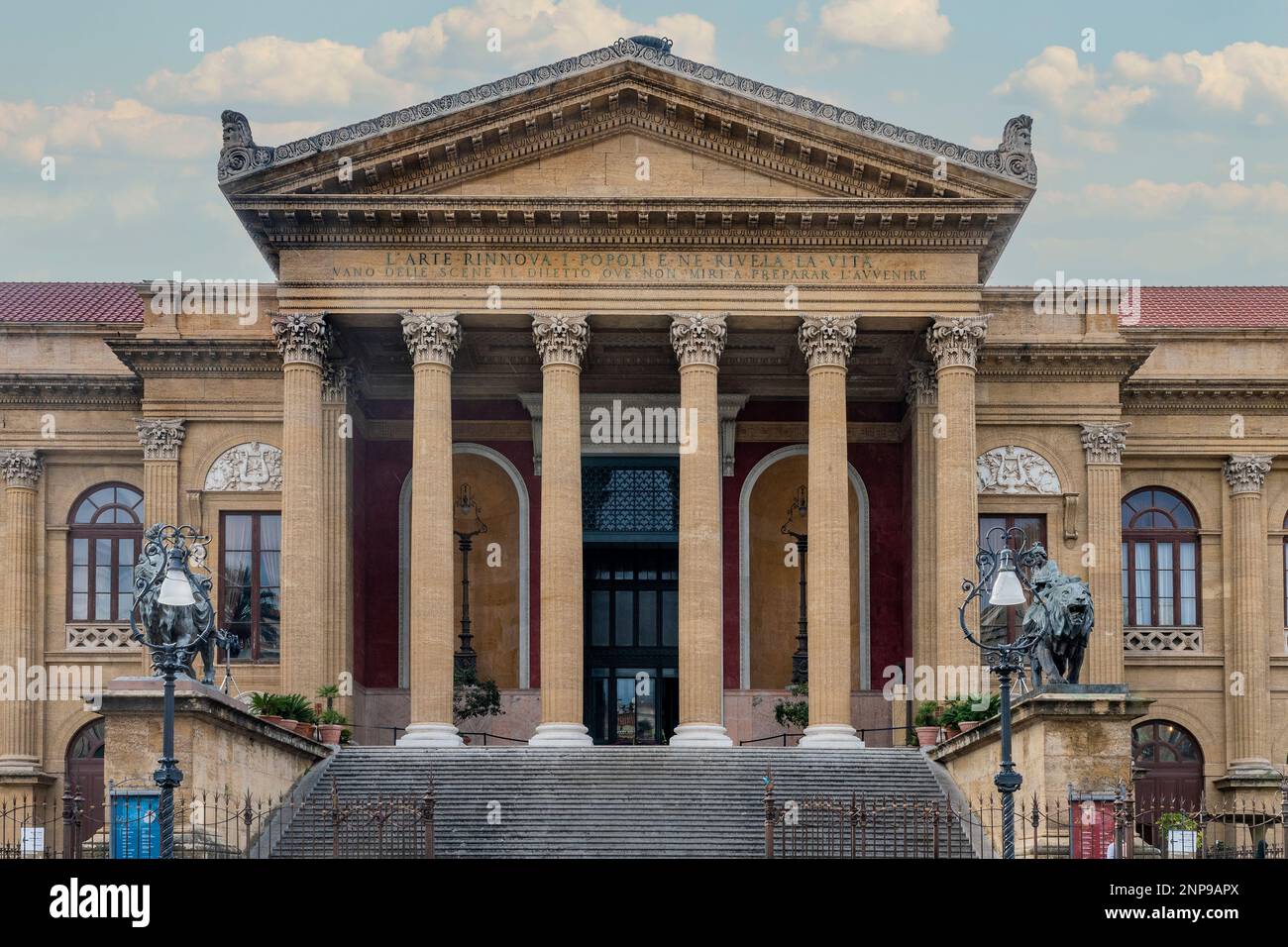 Palermo, Italy - January 09, 2023 - Entrance of the Massimo theater ...