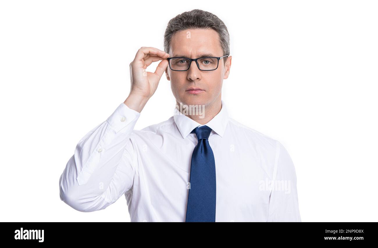 adult man see in eyewear at studio. man see in eyewear on background ...