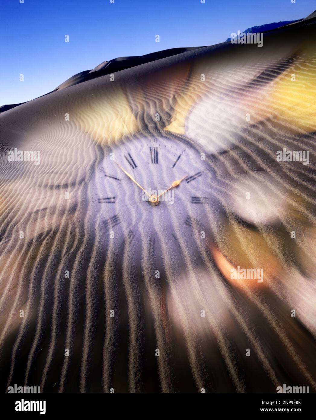OLD FASHIONED POCKET WATCH SUPERIMPOSED ON RIPPLES IN BIG SAND DUNE ...
